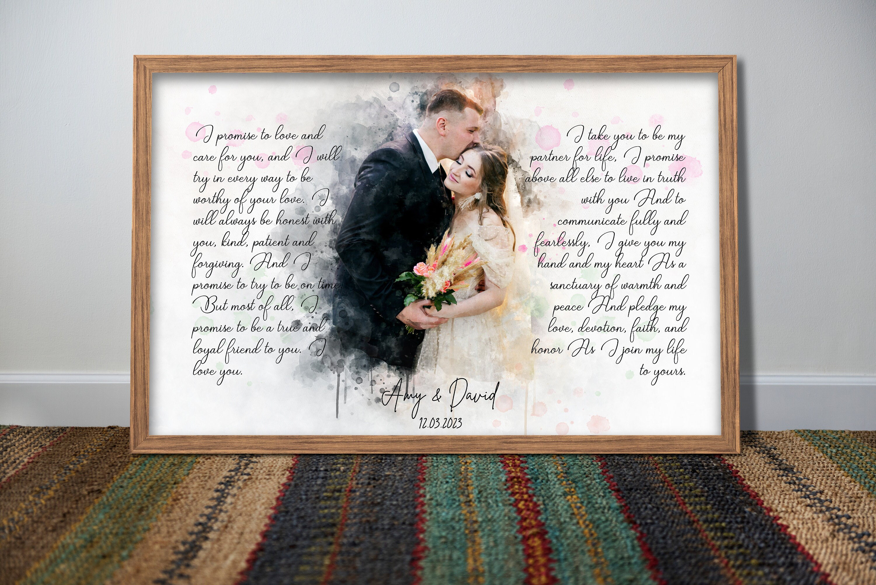 Personalized Wedding Vow Sign Wedding Vow on Canvas Watercolor Couple ...