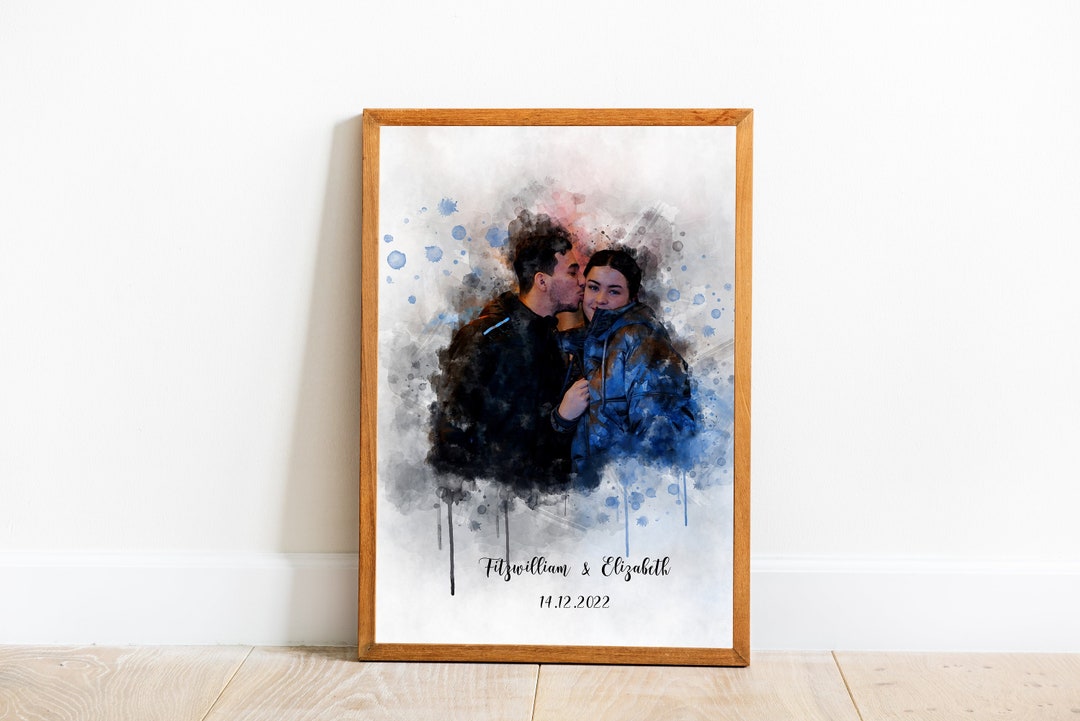 Custom Couple Portrait on Canvas, Watercolor Portrait, Gift for Him ...