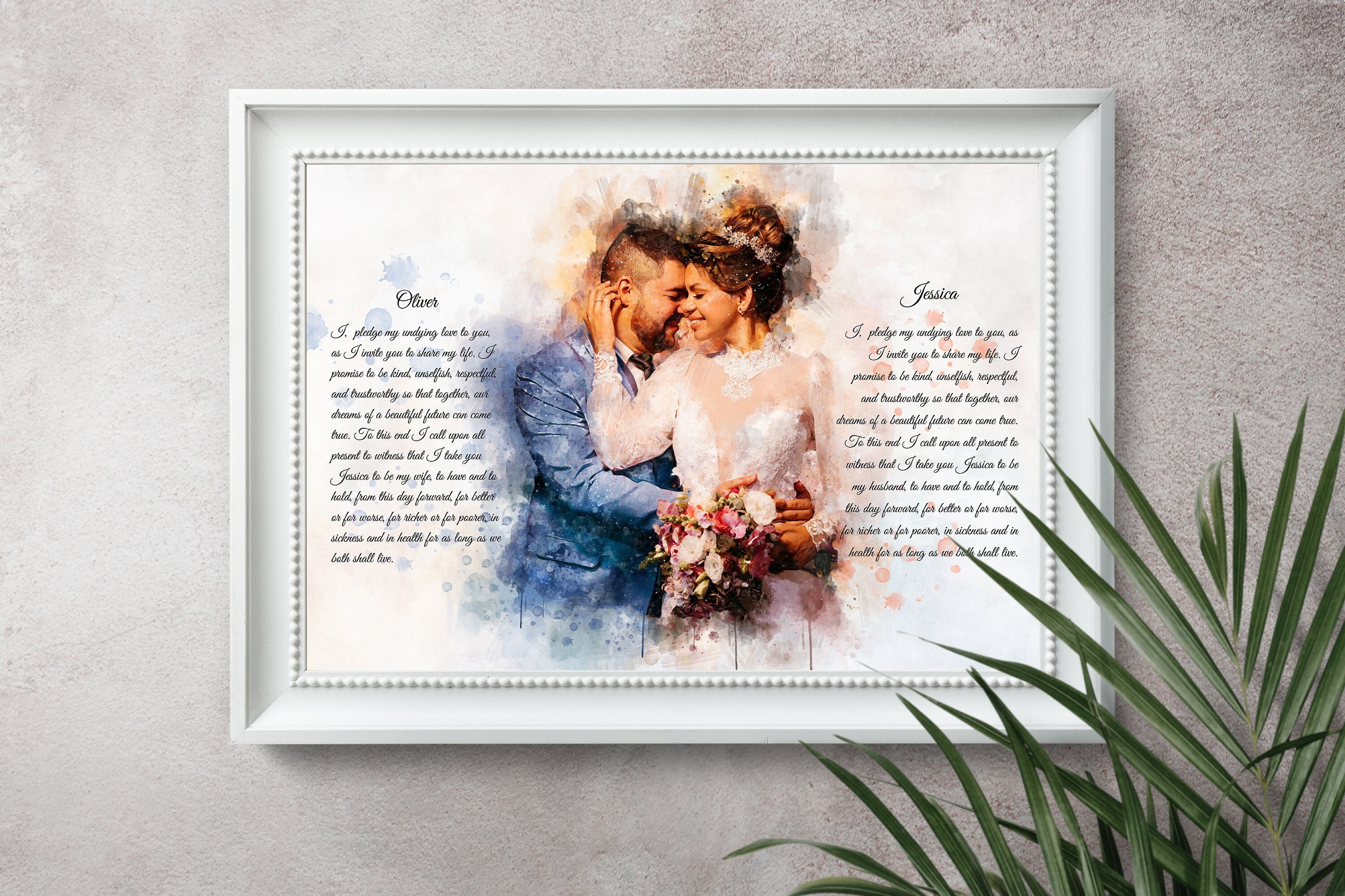 Personalized Wedding Vow Sign Wedding Vow on Canvas Watercolor Couple ...