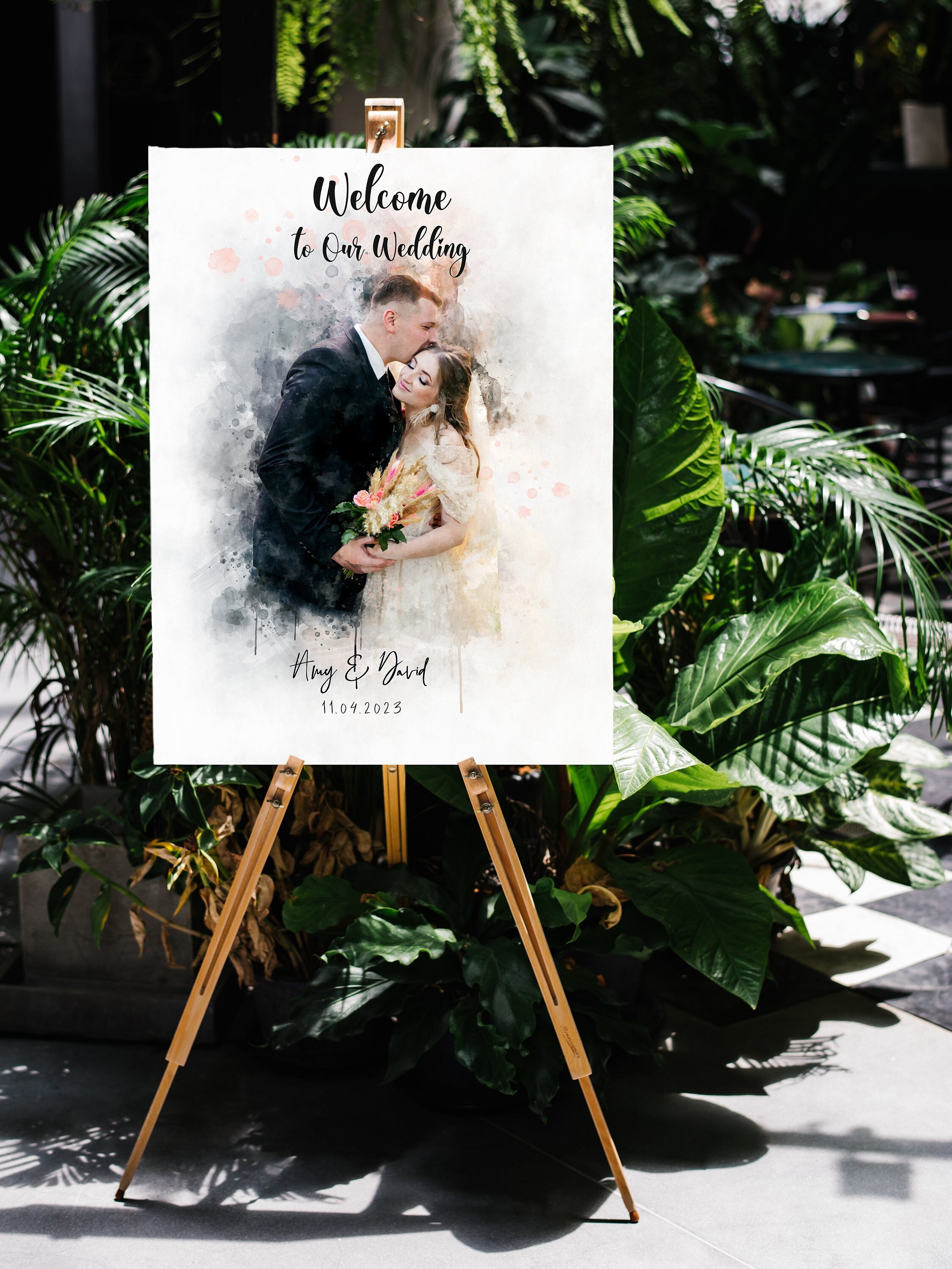 Wedding Welcome Sign Canvas Wedding Sign Watercolour Wedding - Etsy