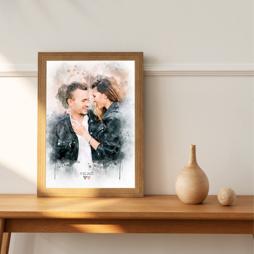 Personalized Couple Portrait Custom 1 Year Anniversary Gift for Parent ...