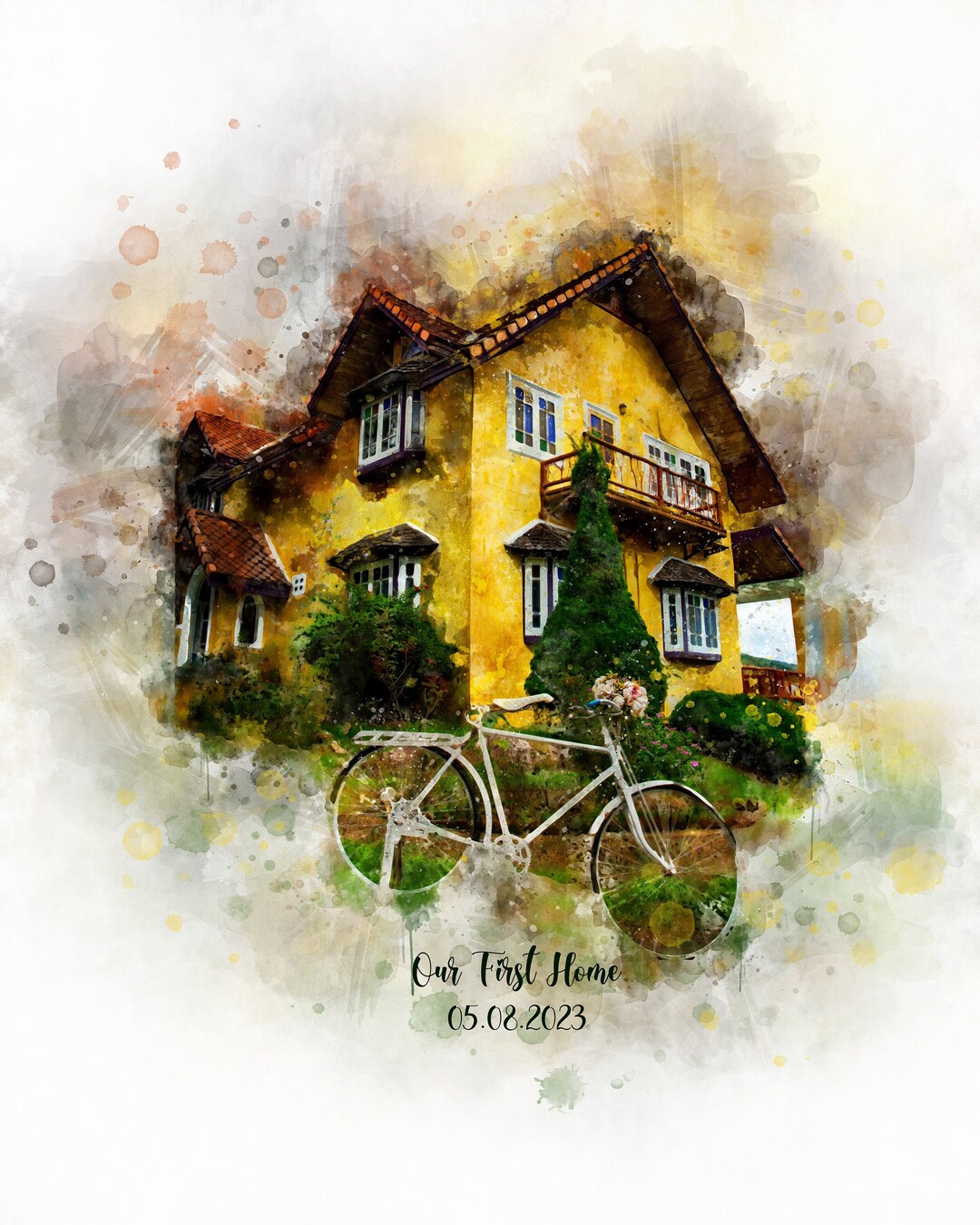Welcome New Home Illustration Custom Home Portrait for Neighbors ...
