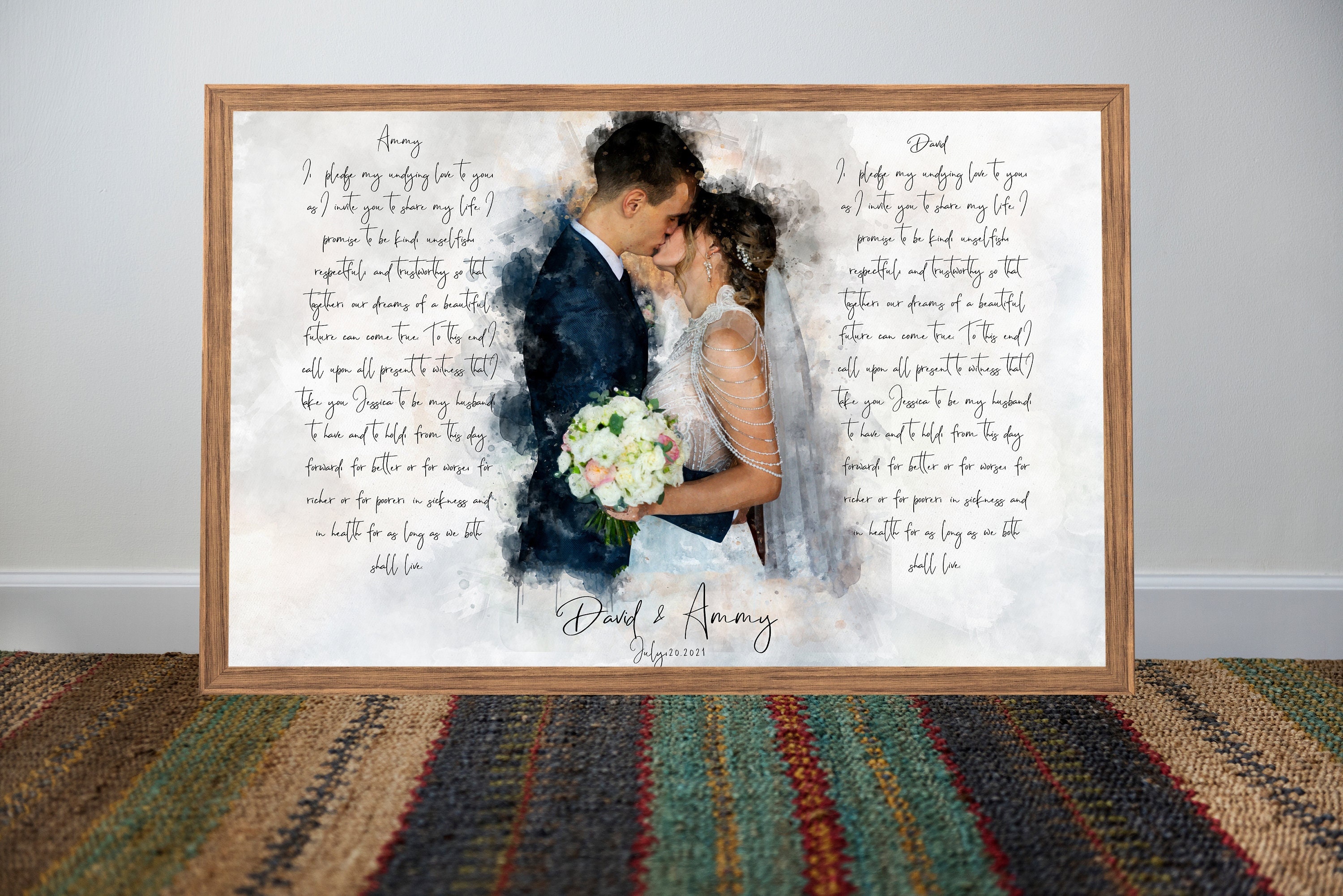 Watercolor Portrait and Vows Custom Wedding Vows Art Wedding Vows ...