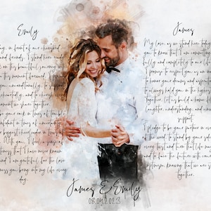 Couple Portrait and Vows Framed Canvas Art, Custom Wedding Vows Print ...