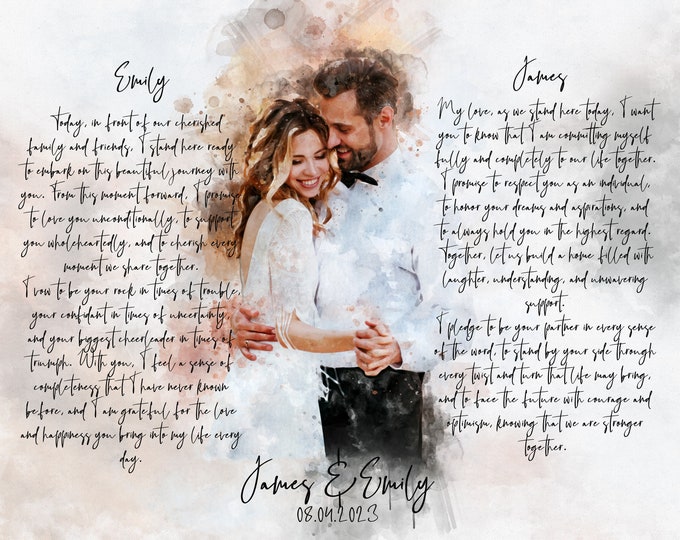 Couple Portrait and Vows Framed Canvas Art, Custom Wedding Vows Print ...
