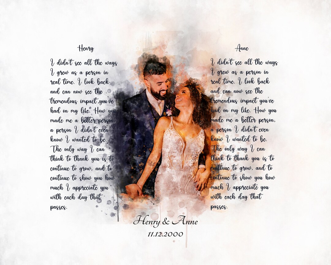 Watercolor Portrait and Vows Custom Wedding Vows Art Wedding Vows ...