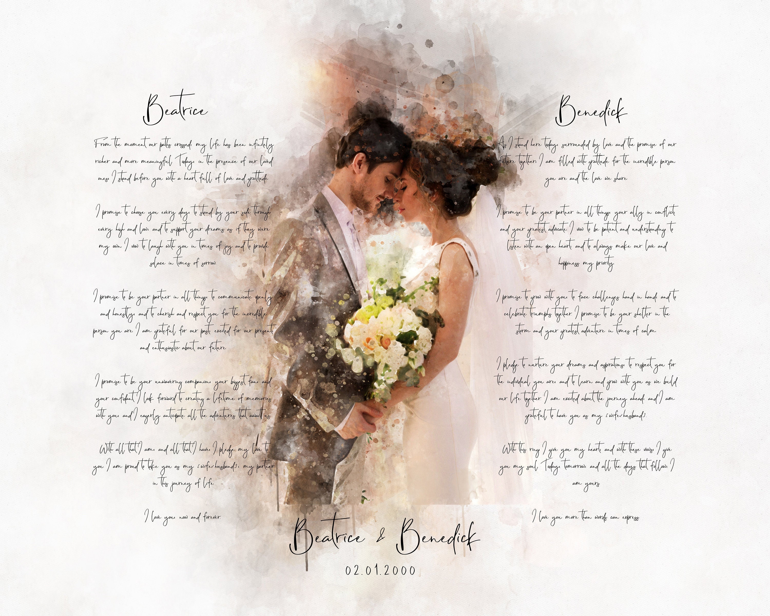 Wedding Vows Art Print for Husband Partner Boyfriend Watercolor Couple ...