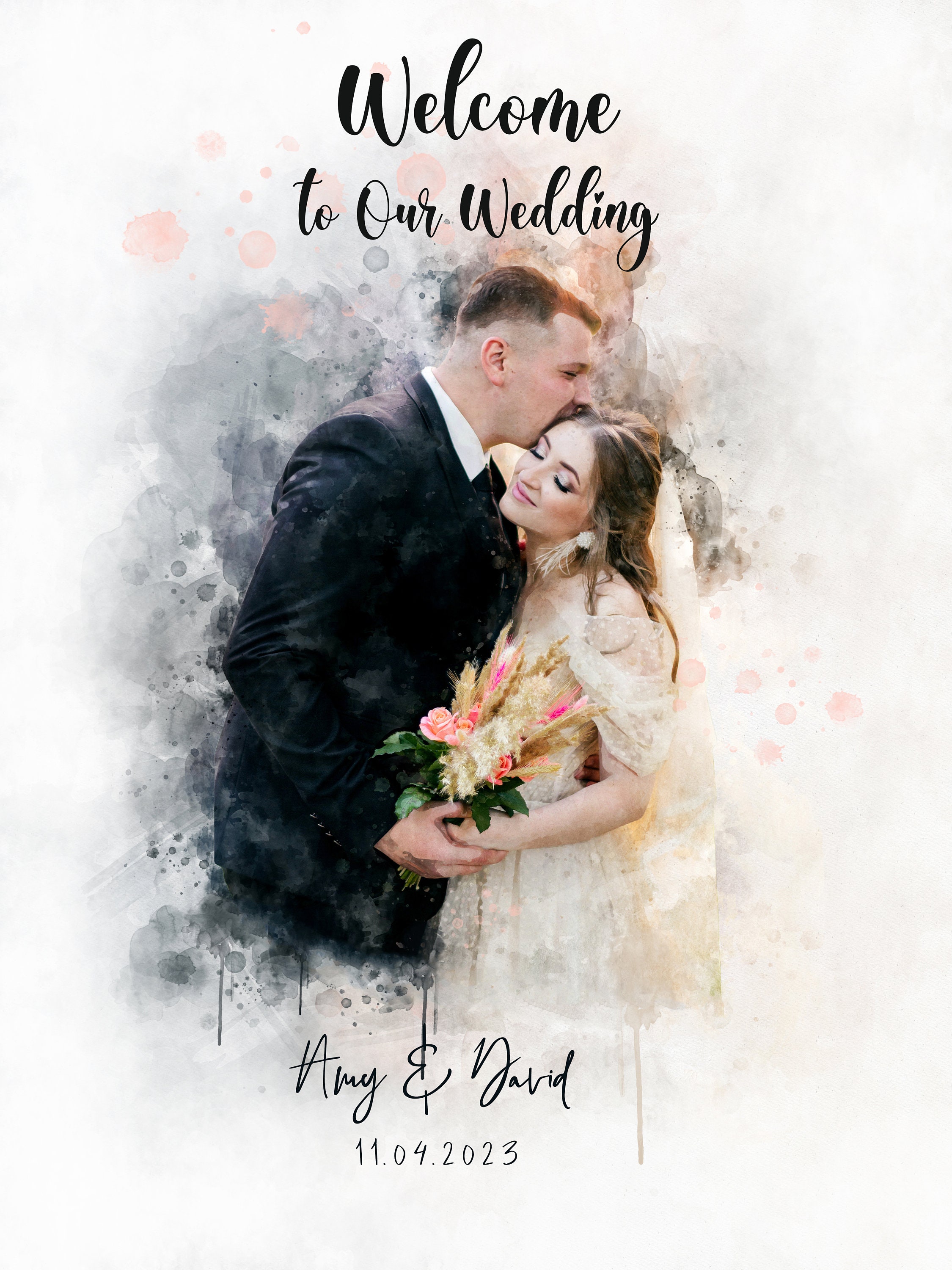 Wedding Welcome Sign Canvas Wedding Sign Watercolour Wedding - Etsy