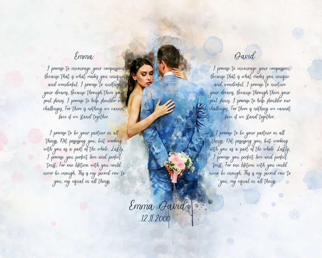 Wedding Vows and Portrait Custom Art, Art Gift for Wedding Vows ...