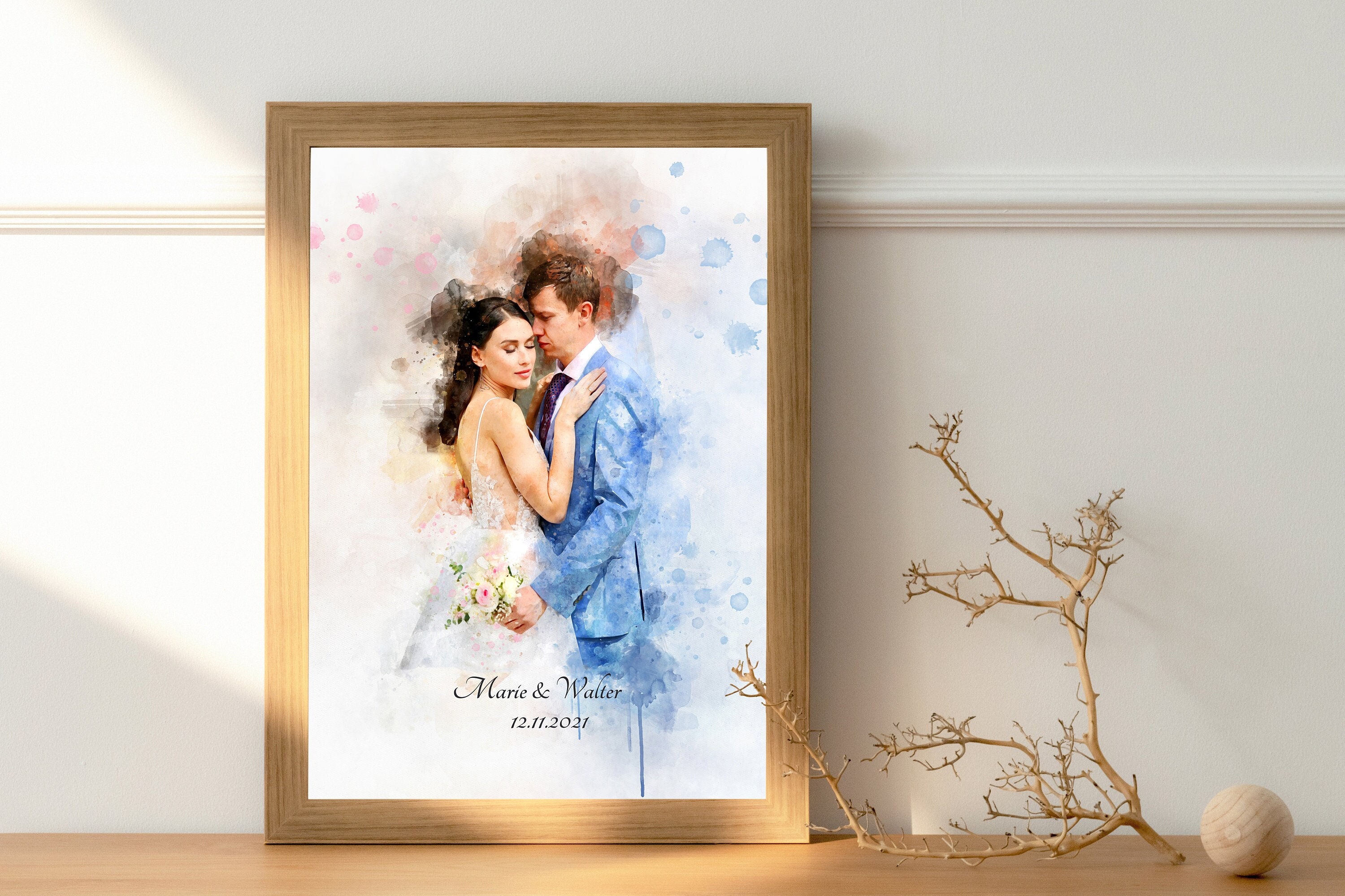 Personalized Couple Portrait From Photo Couple Illustration Anniversary T For Wife Husband 