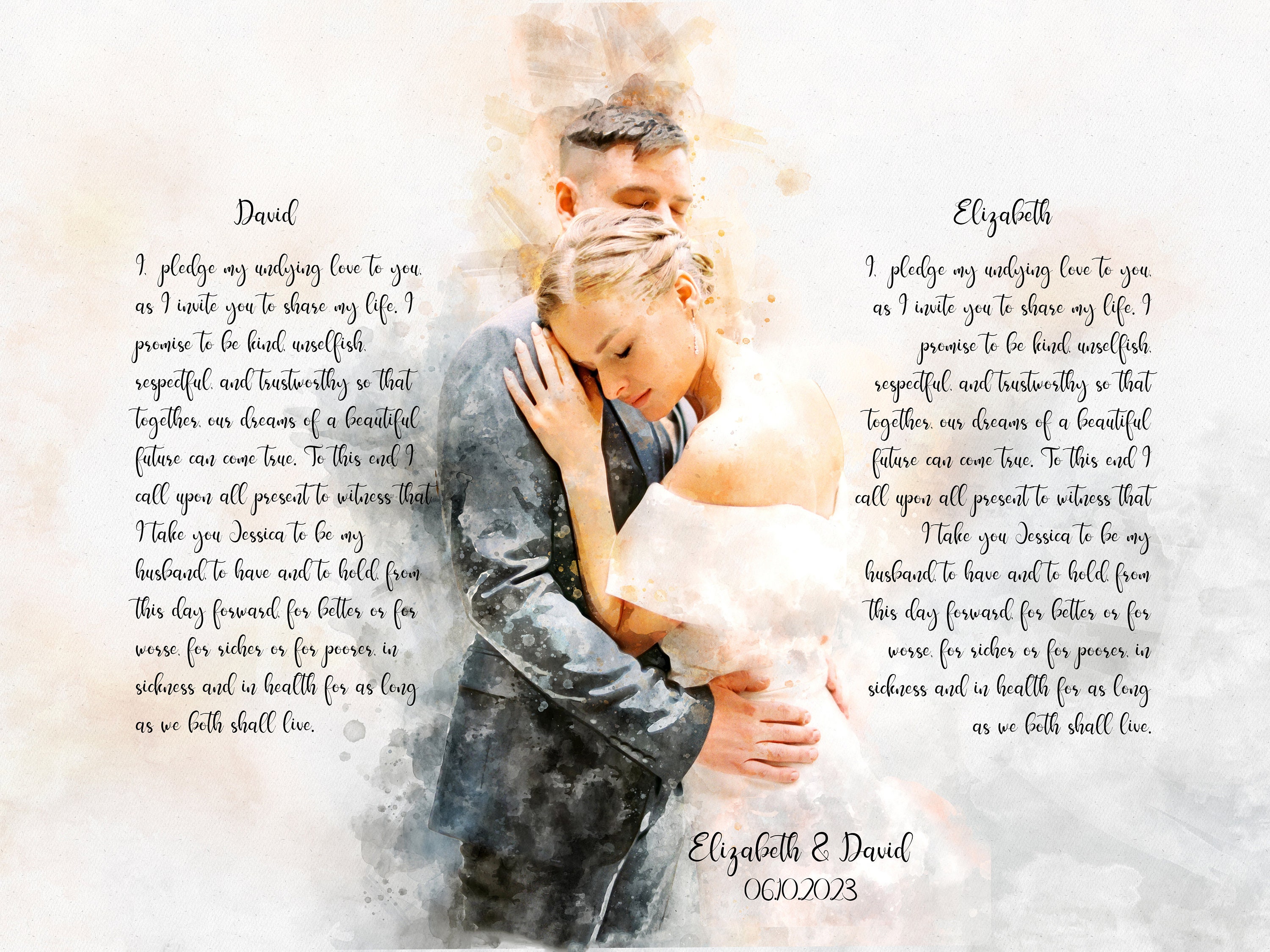 Personalized Wedding Vow Sign Wedding Vow on Canvas Watercolor Couple ...