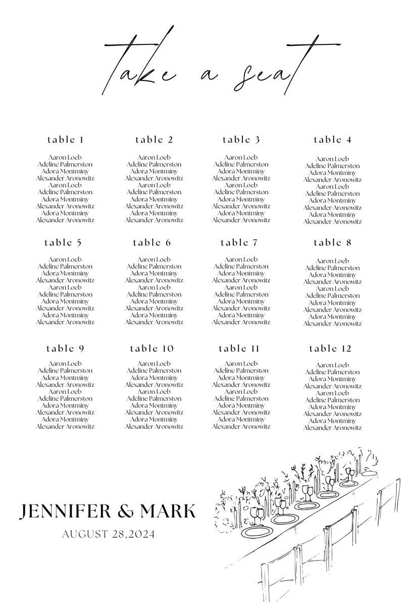 Editable Wedding Seating Chart, Modern Seating Chart Canva, Download ...