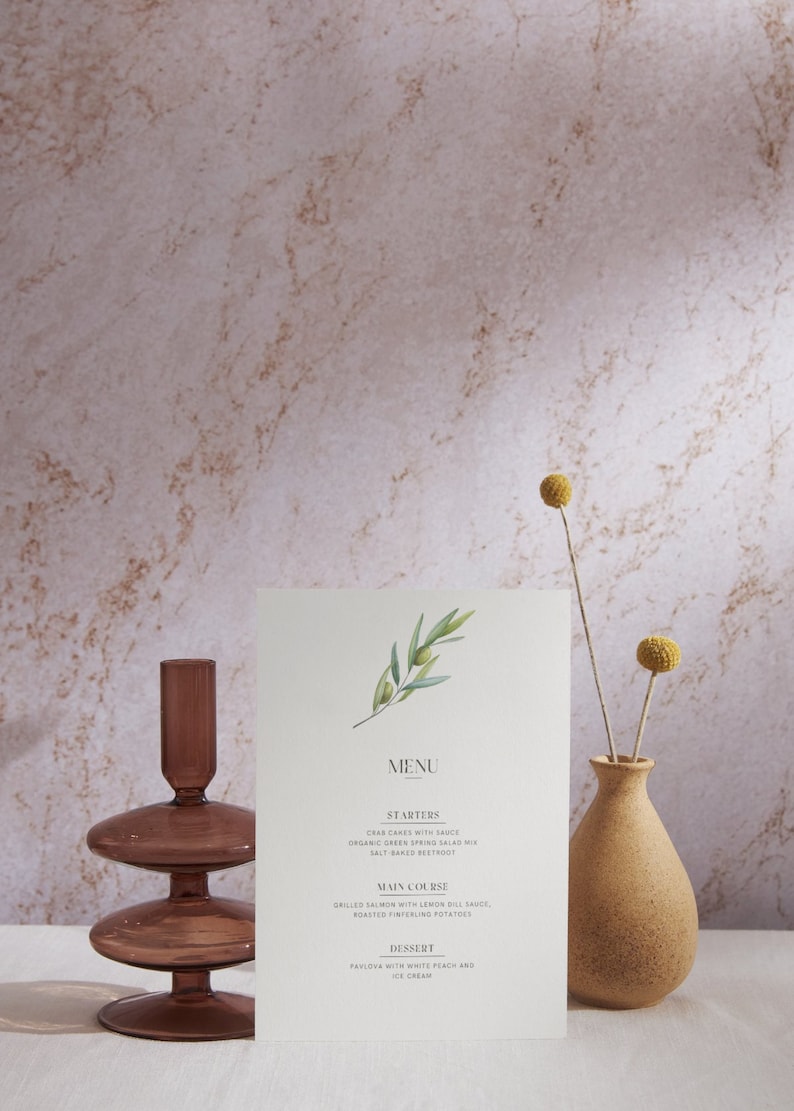 Editable Olive Wedding Menu on Canva, Editable Save the Date Menu ...
