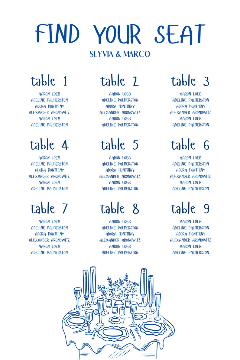 Editable Wedding Seating Chart, Modern Seating Chart Canva, Download ...