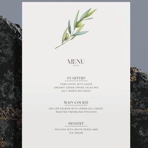 Editable Olive Wedding Menu on Canva, Editable Save the Date Menu ...