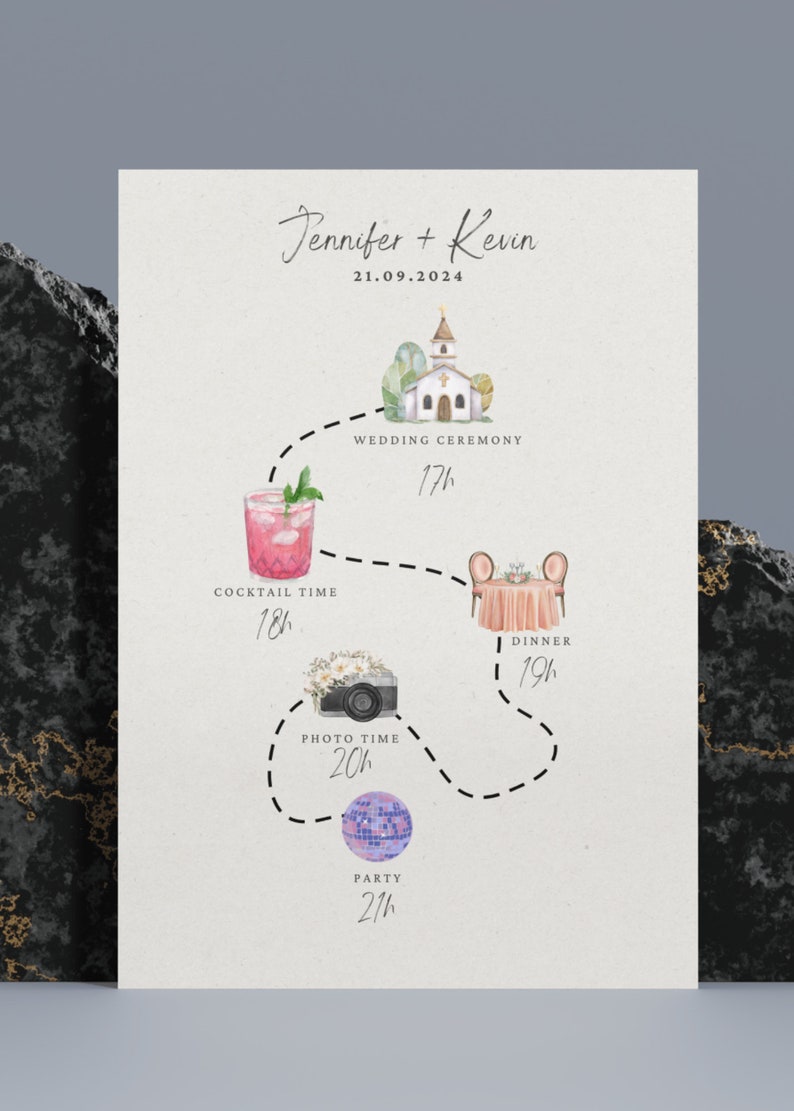 Illustration Wedding Timeline, Editable Wedding Day Timeline, Order of ...