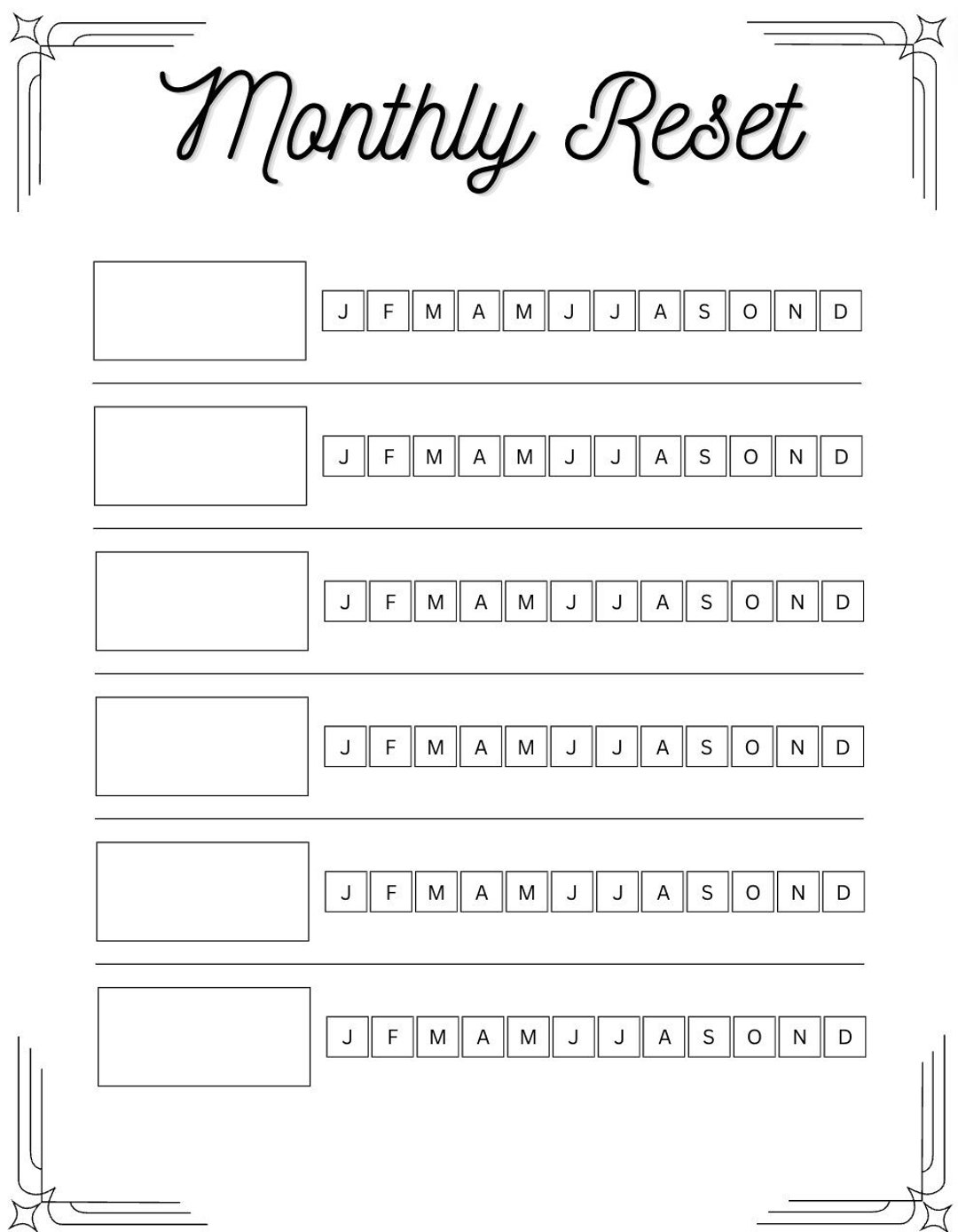 Monthly Reset Tracker Printable Template - Etsy