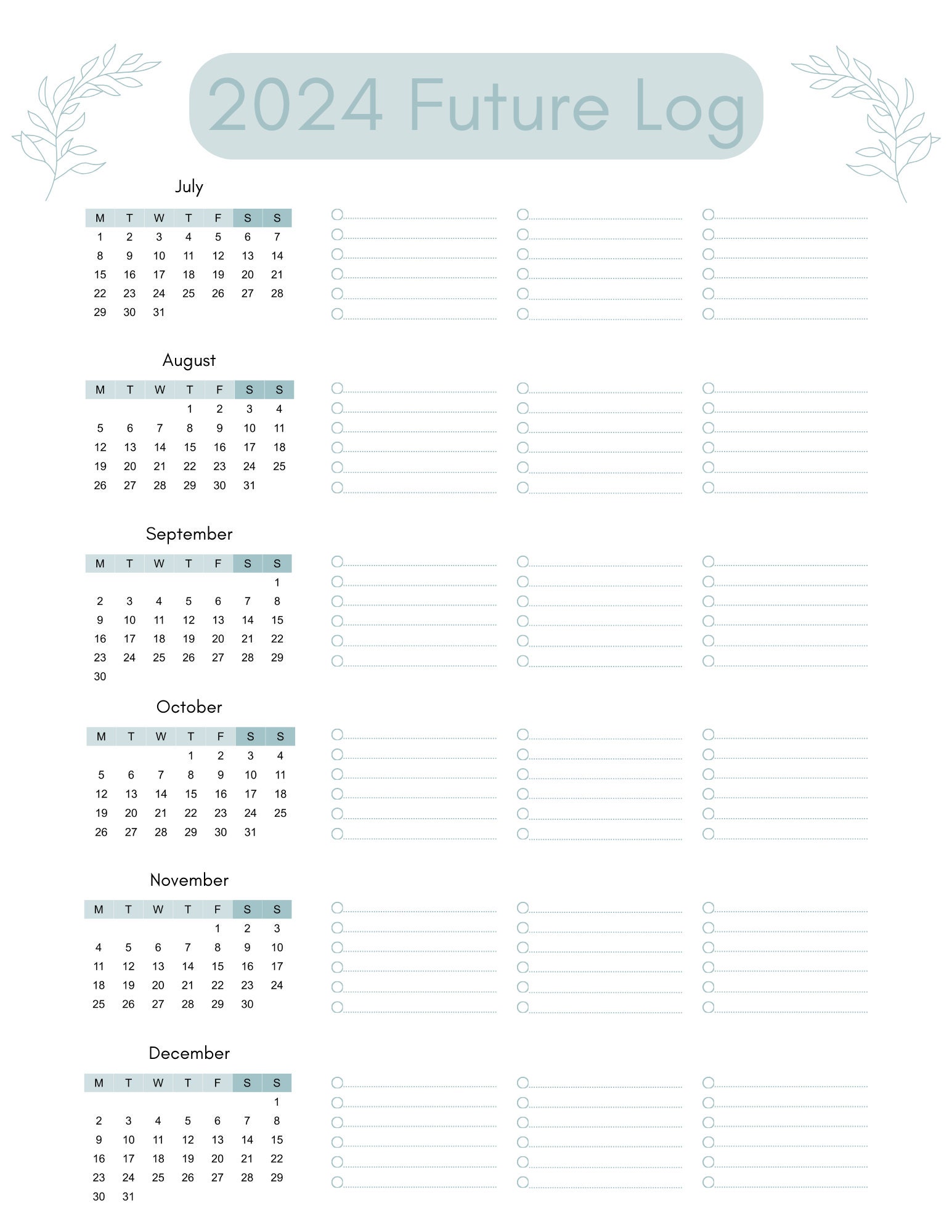 2024 Future Log Printable Soft Blue - Etsy
