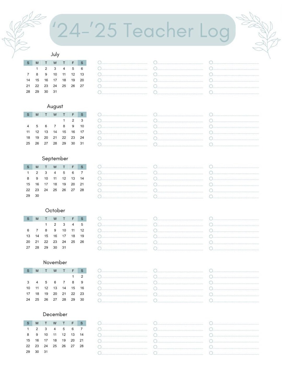 2024-2025 Teacher Future Log Printable Template - Etsy