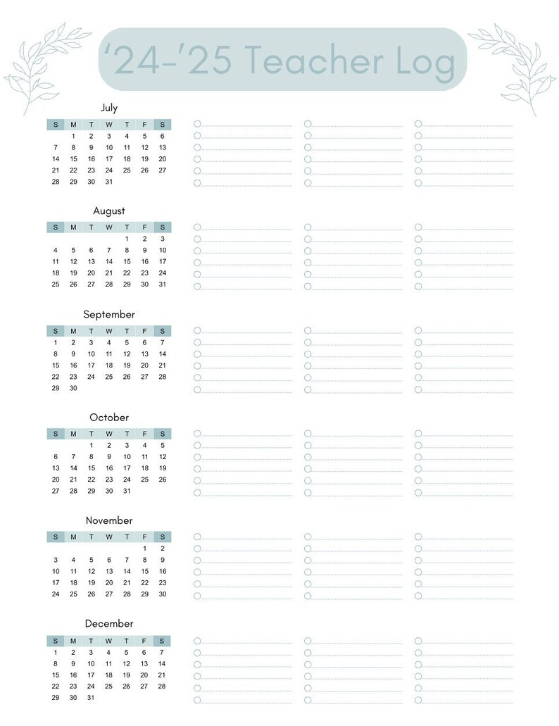 2024-2025 Teacher Future Log Printable Template - Etsy