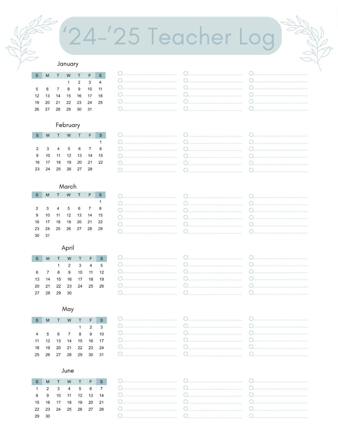 2024-2025 Teacher Future Log Printable Template - Etsy