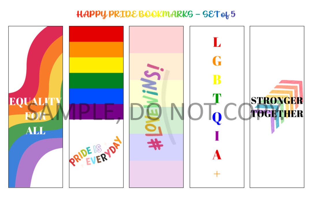 Happy Pride Digital Bookmarks Set of 5 - Etsy
