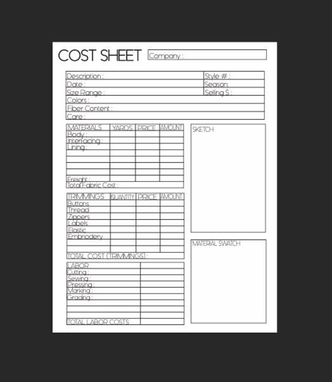Basic Cost Sheet X Technically Black - Etsy