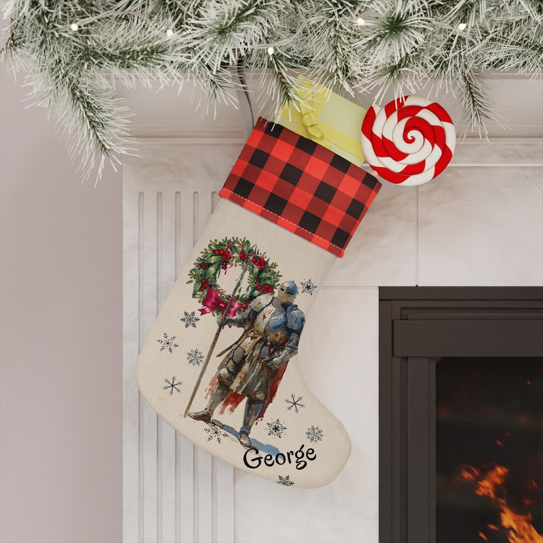 Knight Christmas Stocking, Medieval Armor Holiday Design With Sword ...