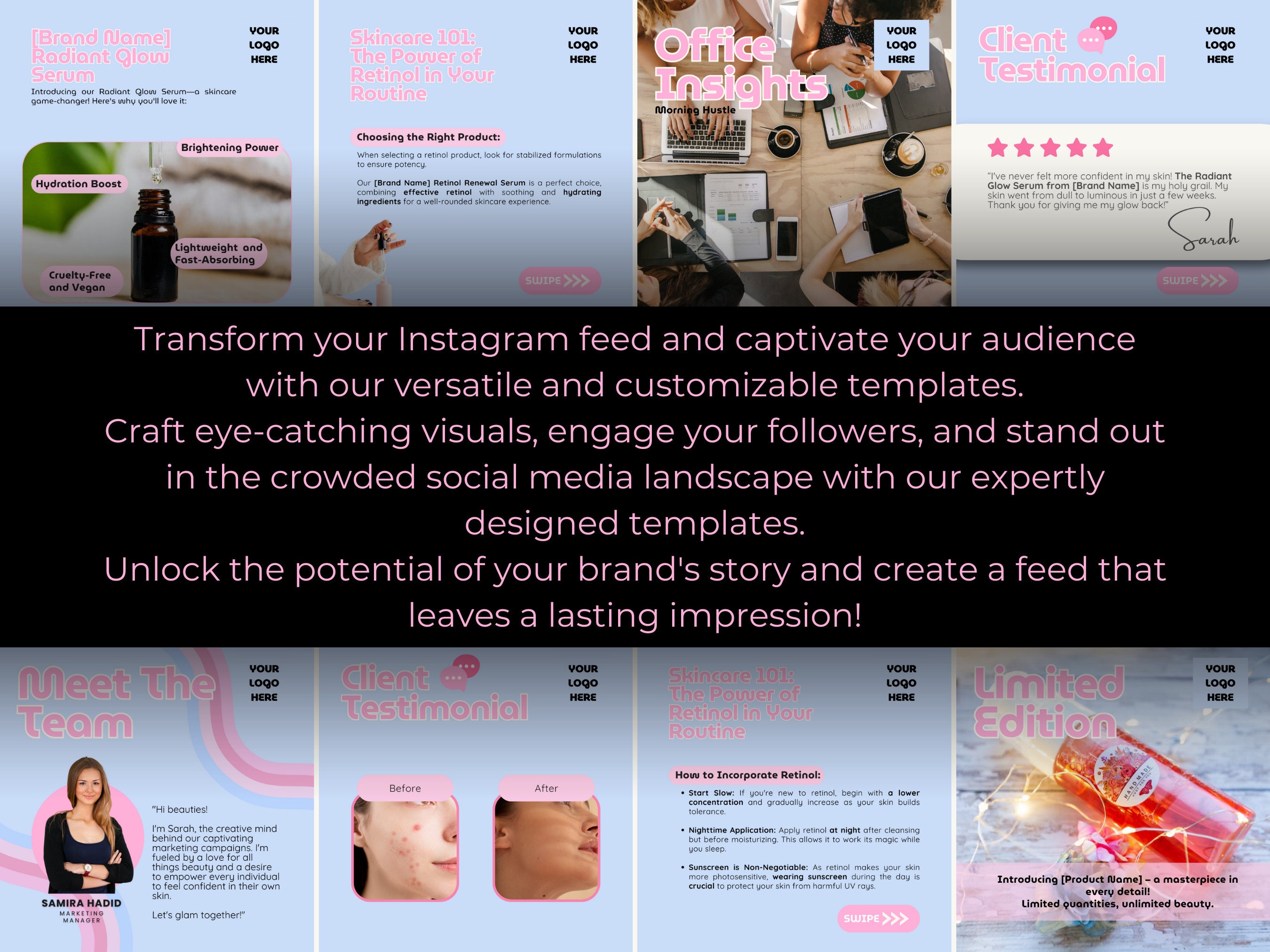 Instagram Feed Template Bundle Beauty Skincare Makeup Posts Pink Canva ...