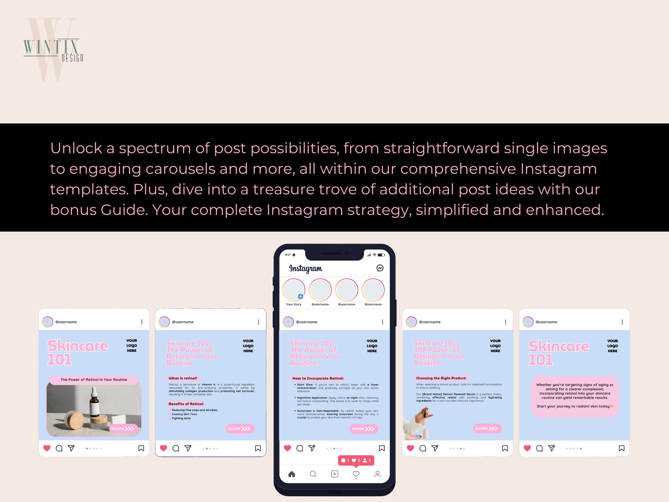 Instagram Feed Template Bundle Beauty Skincare Makeup Posts Pink Canva ...