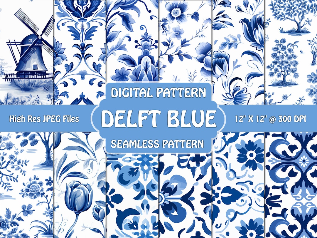 Delft Blue Digital Paper, Delft Blue Seamless Pattern, Delft Blue ...