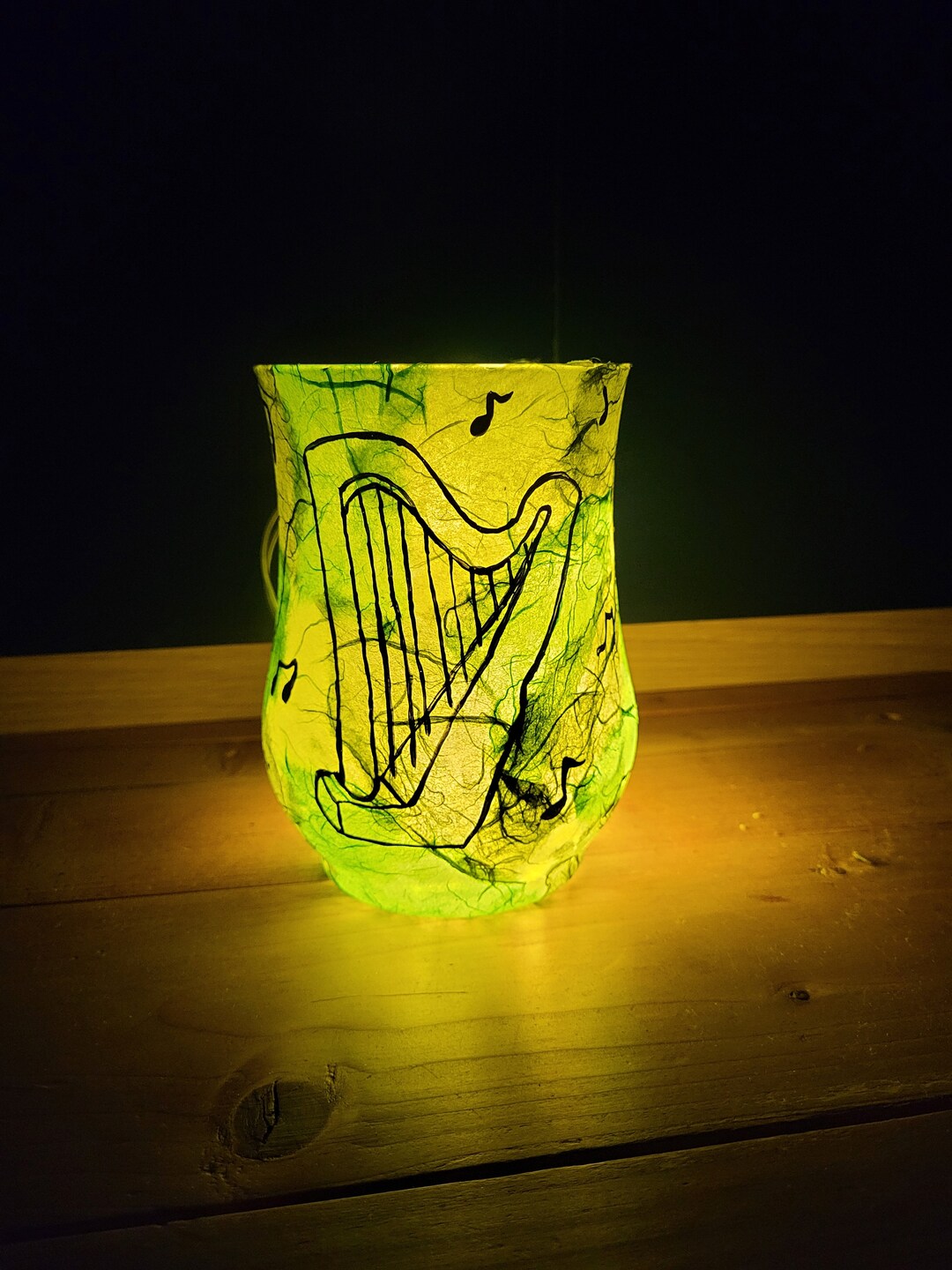Harp and Music Notes Glass Candle Holder Night Light Green and - Etsy