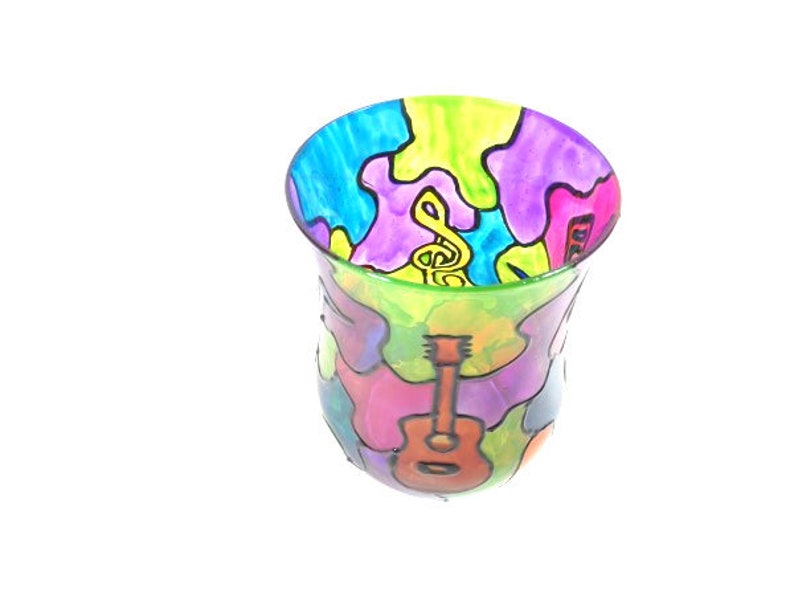 Guitar and Music Notes Stained Glass Candle Holder Night Light - Etsy