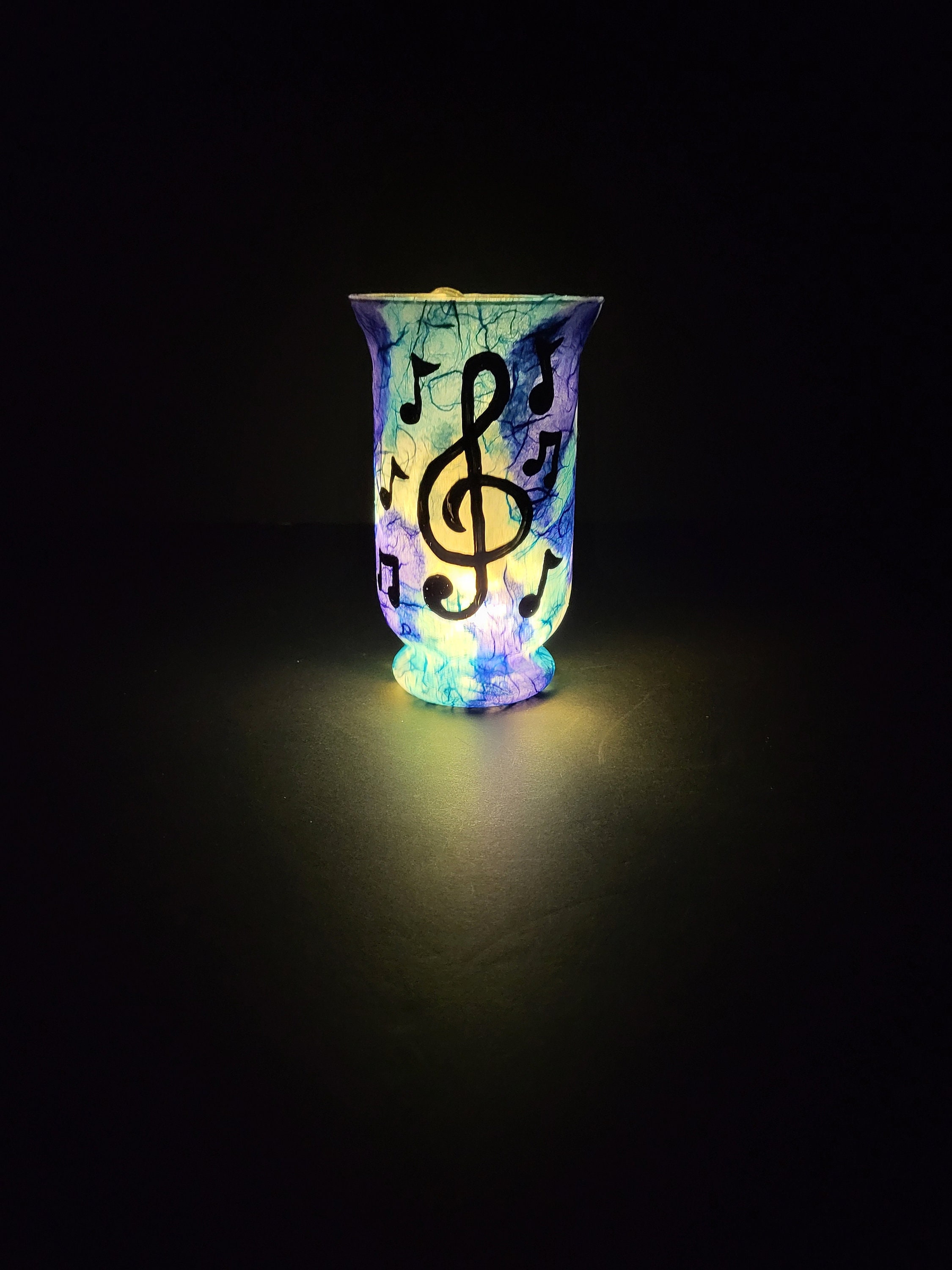 Music Notes Glass Candle Holder Night Light Blue - Etsy