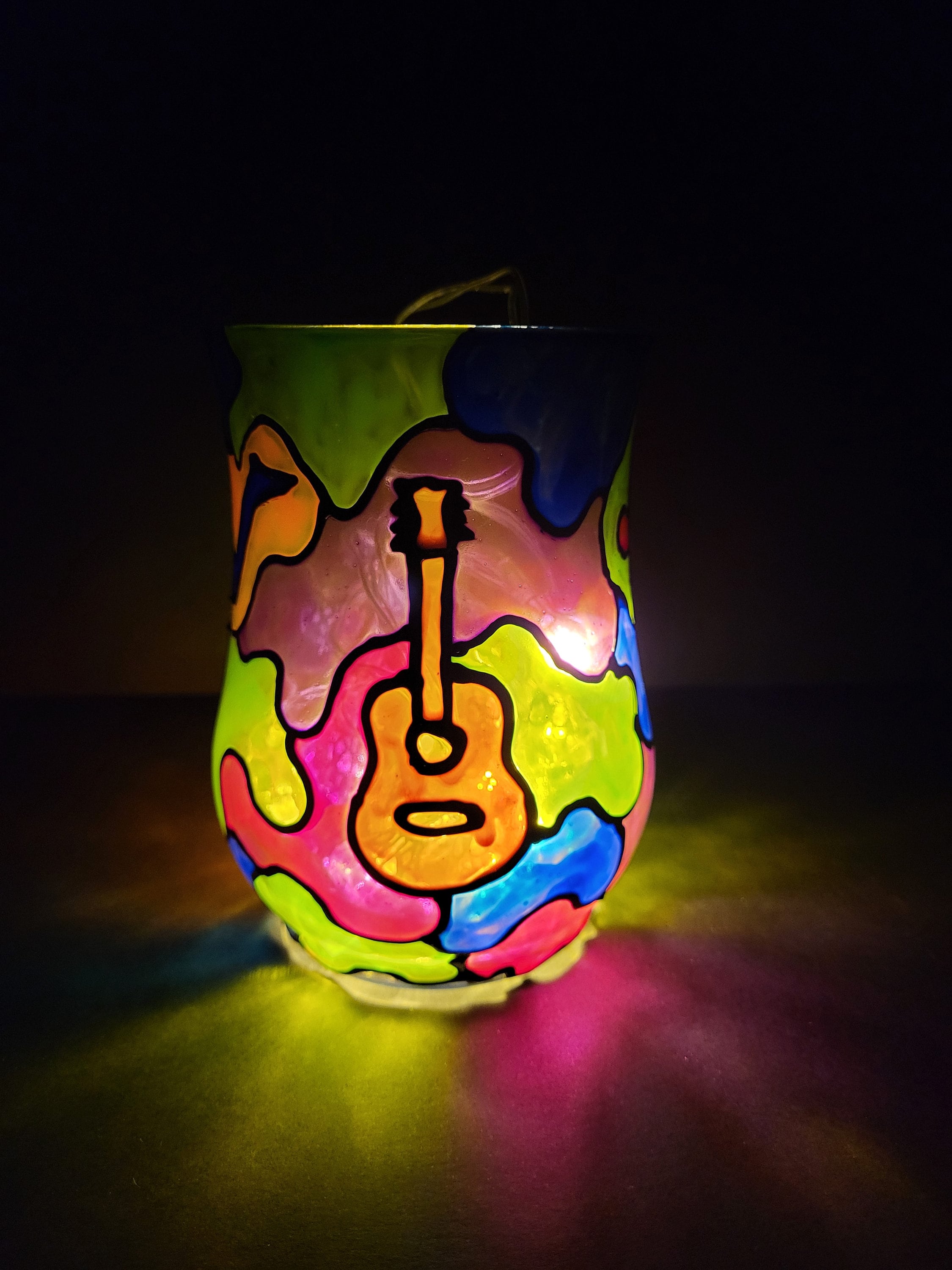 Guitar and Music Notes Stained Glass Candle Holder Night Light - Etsy