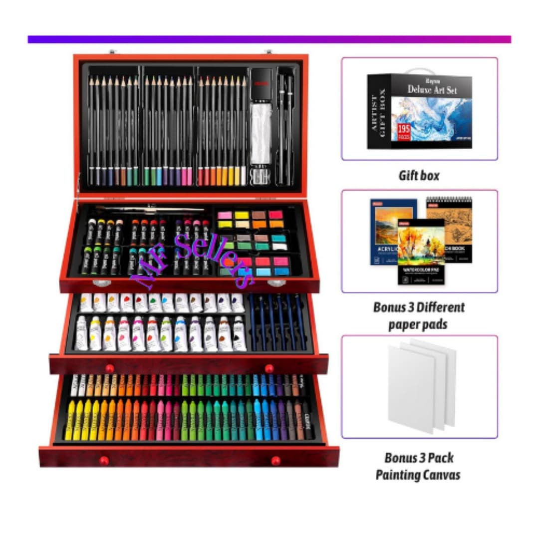 195 Piece Deluxe Art Set With Drawing Pads, Professional Art Kit, Art ...