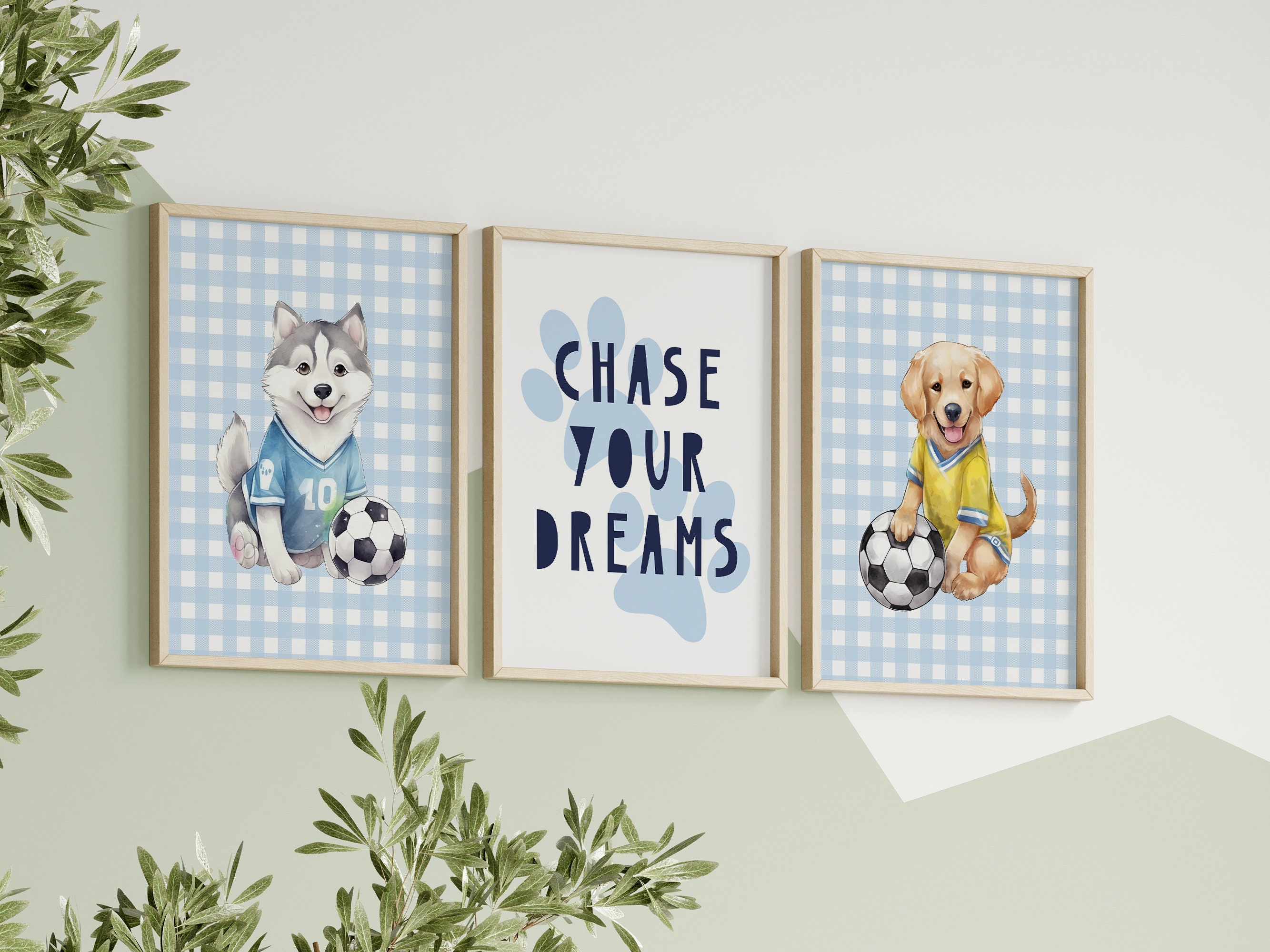 Cute Soccer-themed Dog Poster Set of 3 for Kids Room Inspirational ...