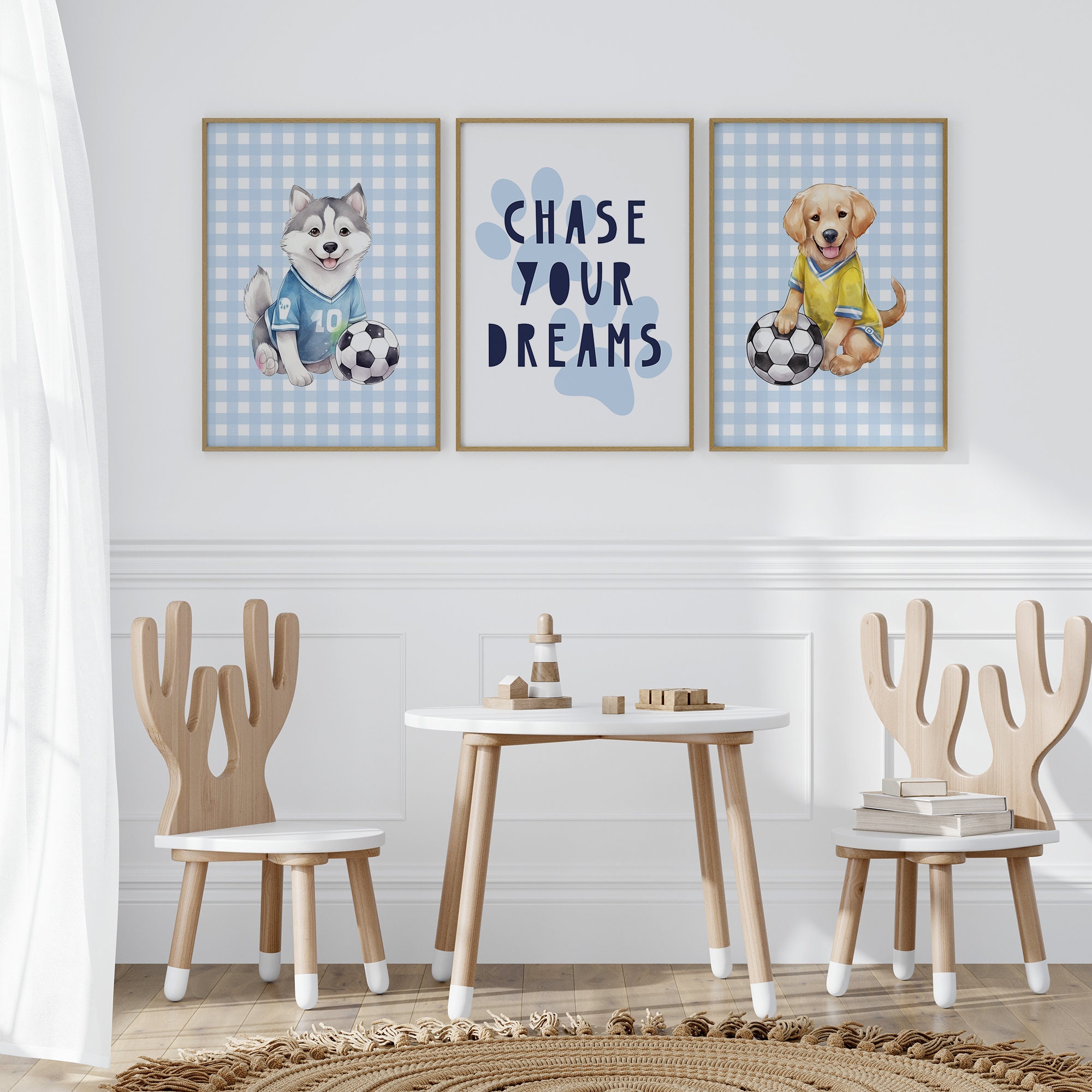 Cute Soccer-themed Dog Poster Set of 3 for Kids Room Inspirational ...