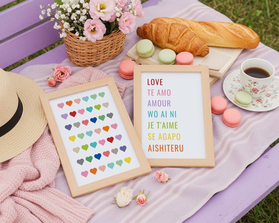 Colorful & Romantic Digital Poster Set, Love-inspired Decor, 2-piece ...