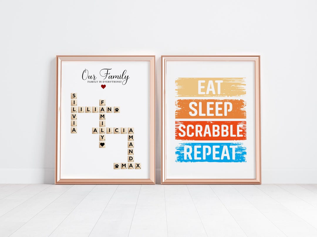 Personalized Duo Scrabble Names Poster Set, Custom Family Scrabble ...