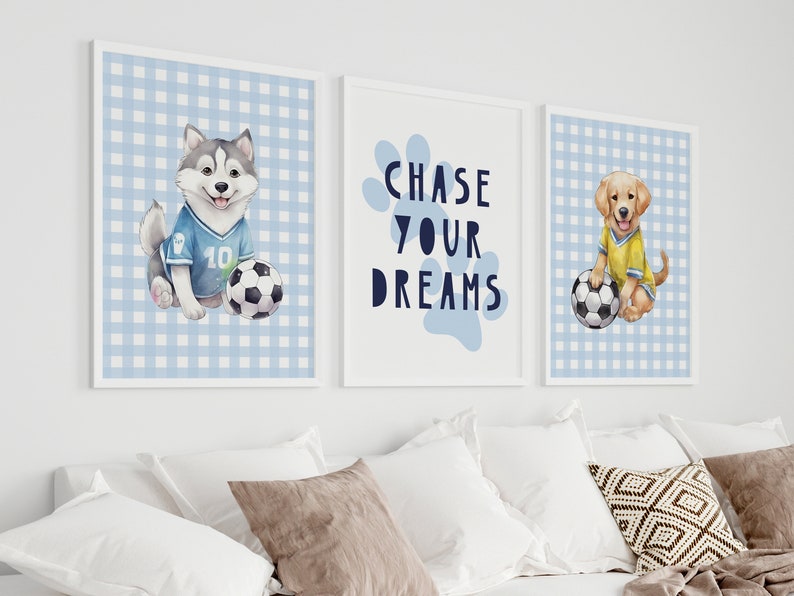 Cute Soccer-themed Dog Poster Set of 3 for Kids Room Inspirational ...
