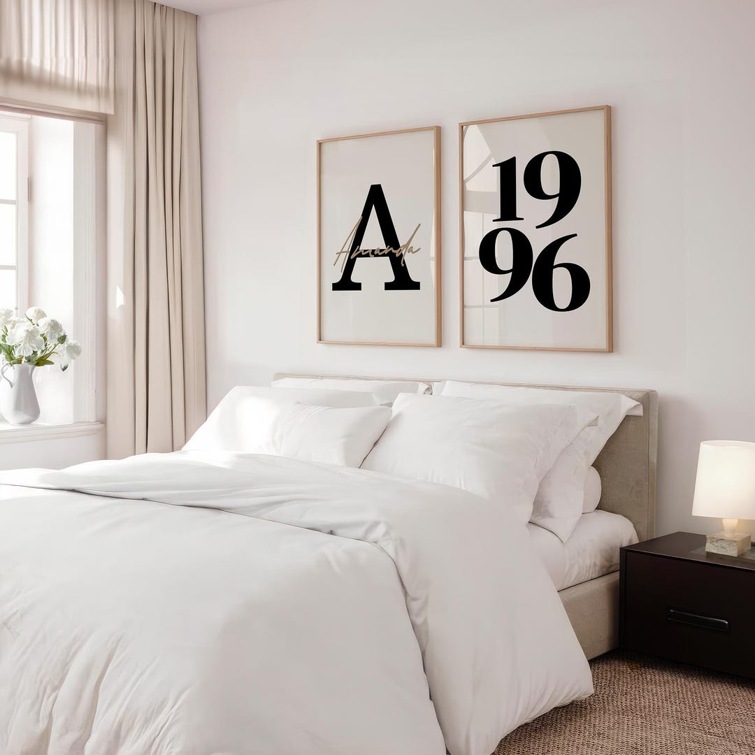 Custom Name & Year Poster Set: Retro Initial Wall Art (digital Download ...