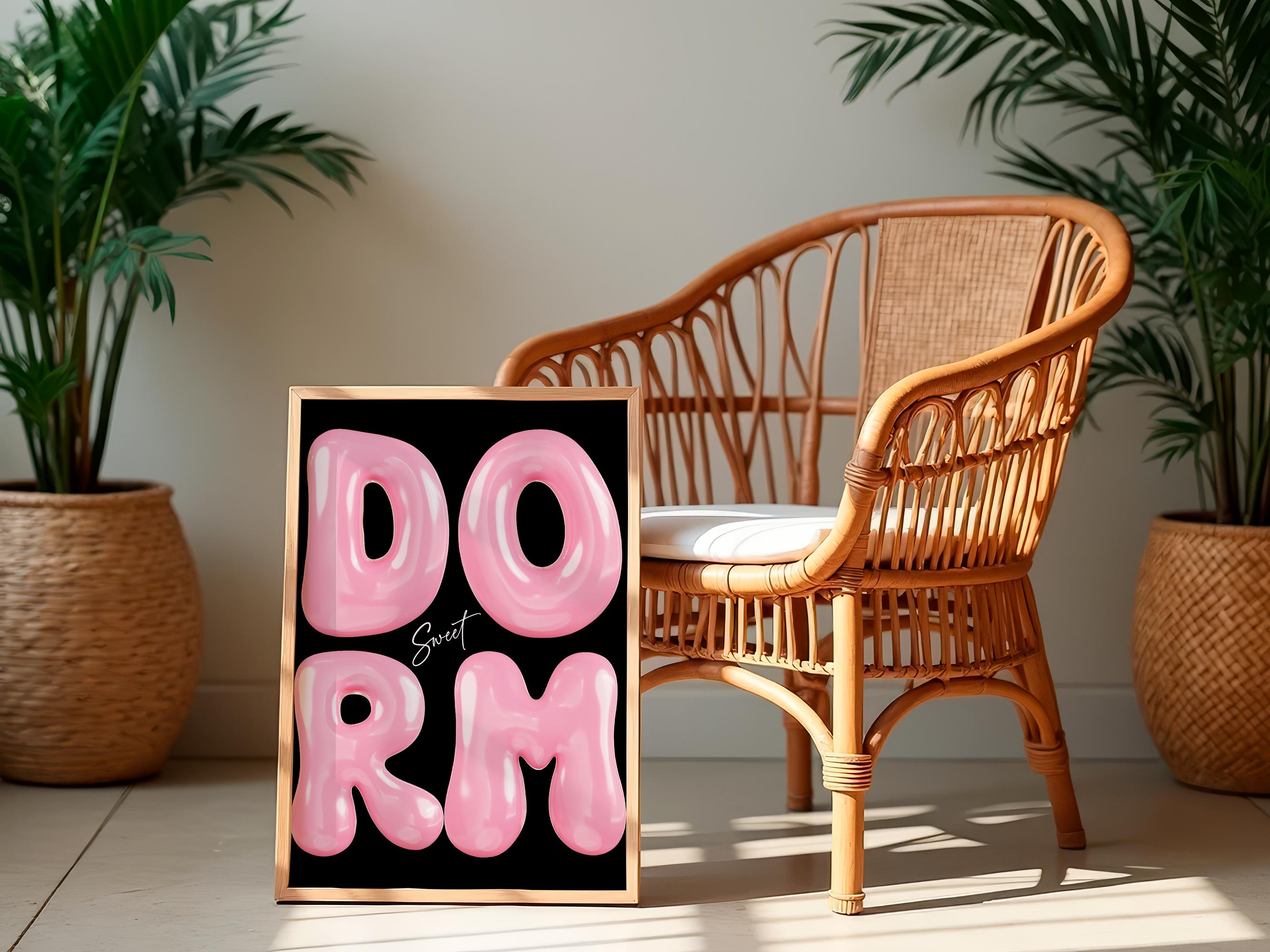 Dorm Sweet Dorm Pink Balloon Poster, Retro 3D Typography, Funky College ...