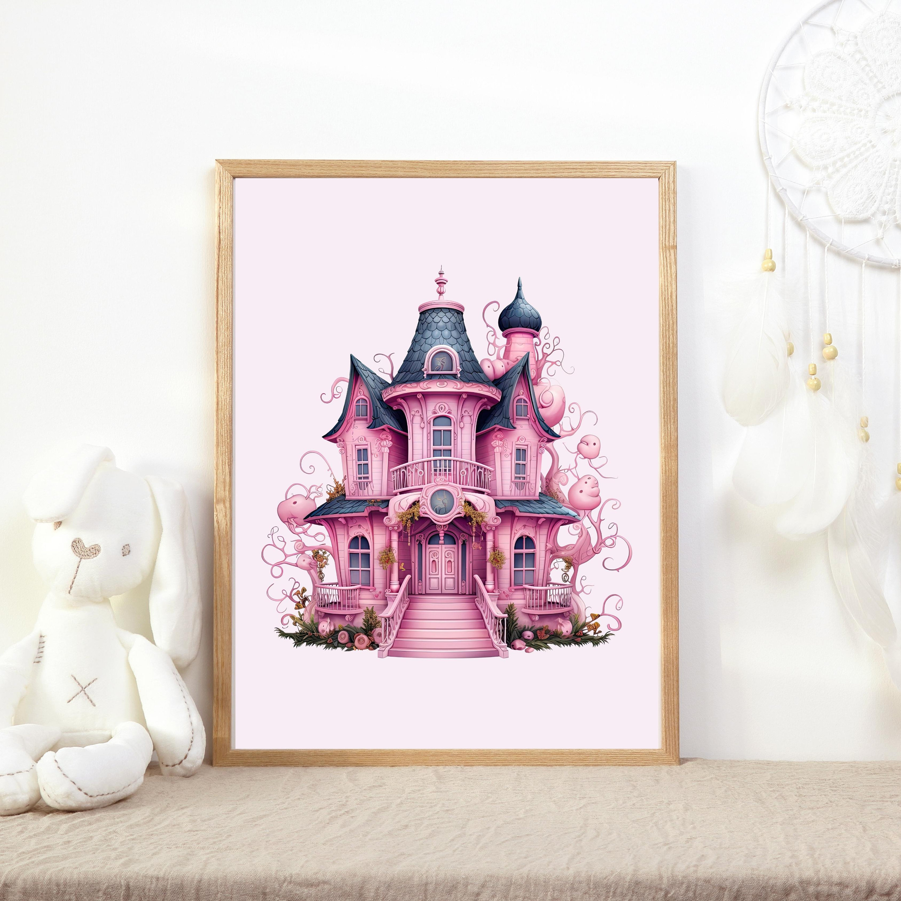 Pink Witch Girl and Haunted House Posters Pink Halloween - Etsy