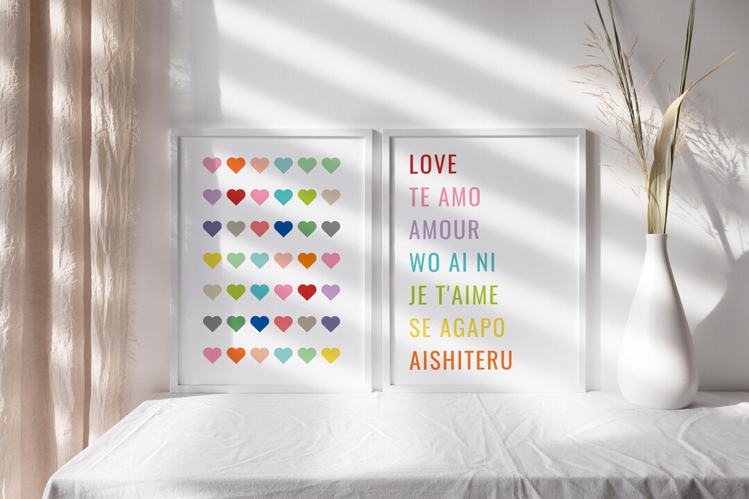 Colorful & Romantic Digital Poster Set, Love-inspired Decor, 2-piece ...
