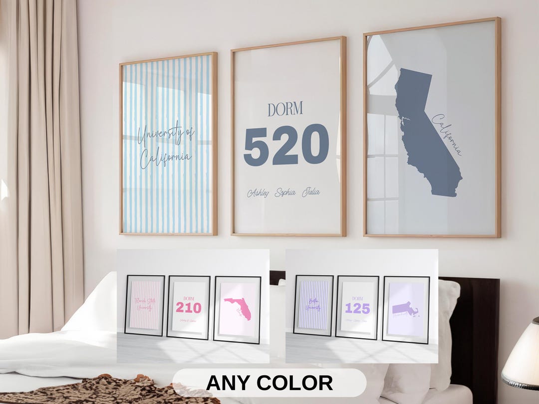 Custom Dorm Room Poster Set: Personalized College Wall Art (digital ...