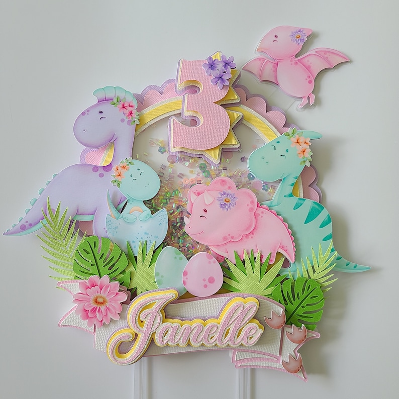 Dinosaur Cake Topper Girly Dinosaur Cake Topper Dinosaur Party - Etsy