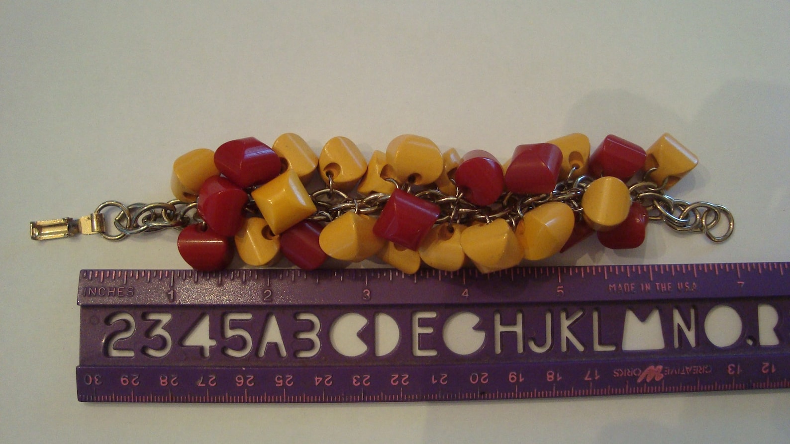 Amazing Fun Red Yellow Vintage Bakelite Button Charm Bracelet 28 ...