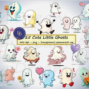 25 Cute Ghosts Halloween Clipart Graphics Happy Little Ghoste Clip Art ...
