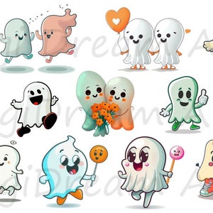 25 Cute Ghosts Halloween Clipart Graphics Happy Little Ghoste Clip Art ...
